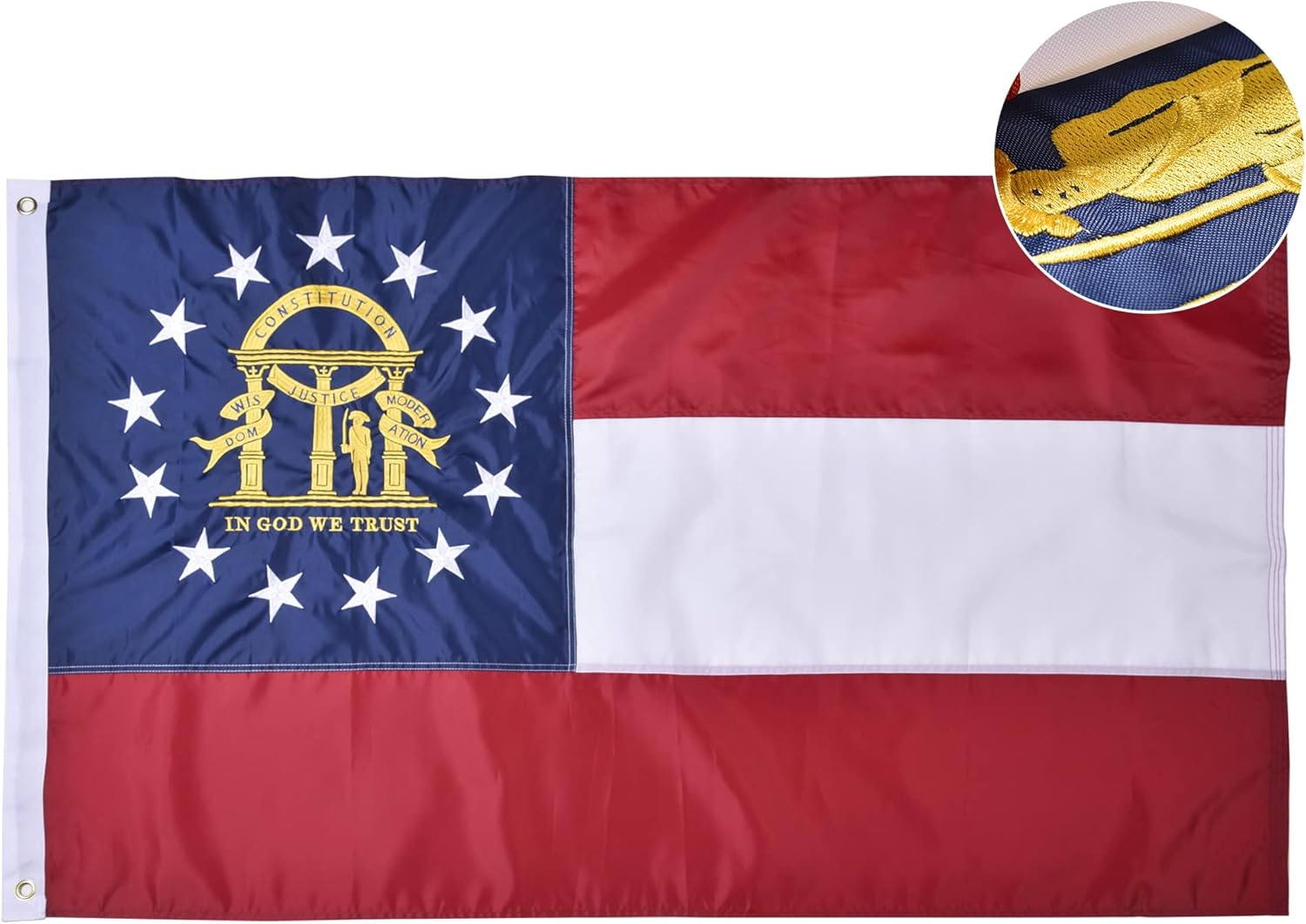 Amazon.com : VICDRIA Georgia State Flag 3x5 Ft Deluxe Full Embroidered ...