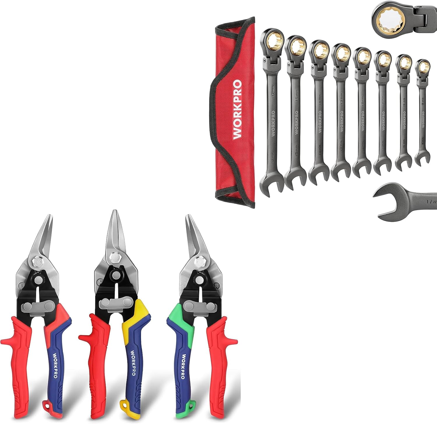 WORKPRO 8-piece Flex-Head Ratcheting Combination Wrench Set & 3 Piece ...