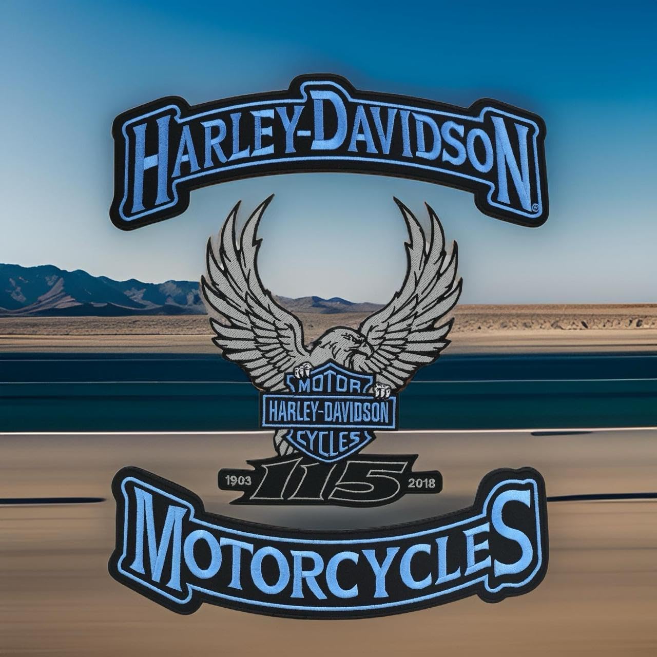 Amazon.com: Large Harley Eagle with Rockers Blue-Silver Embroidered ...