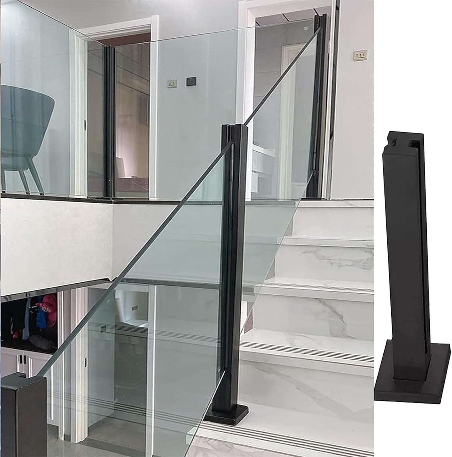 Amazon.com: Stairs Railing Handrail - Glass Railing Post, Black ...