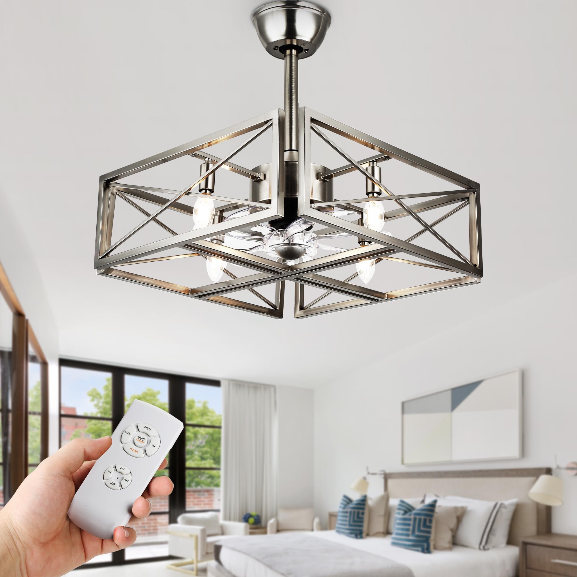 Dawn Whisper Brushed Nickel Ceiling Fans with Light and Remote, 20 Inch ...