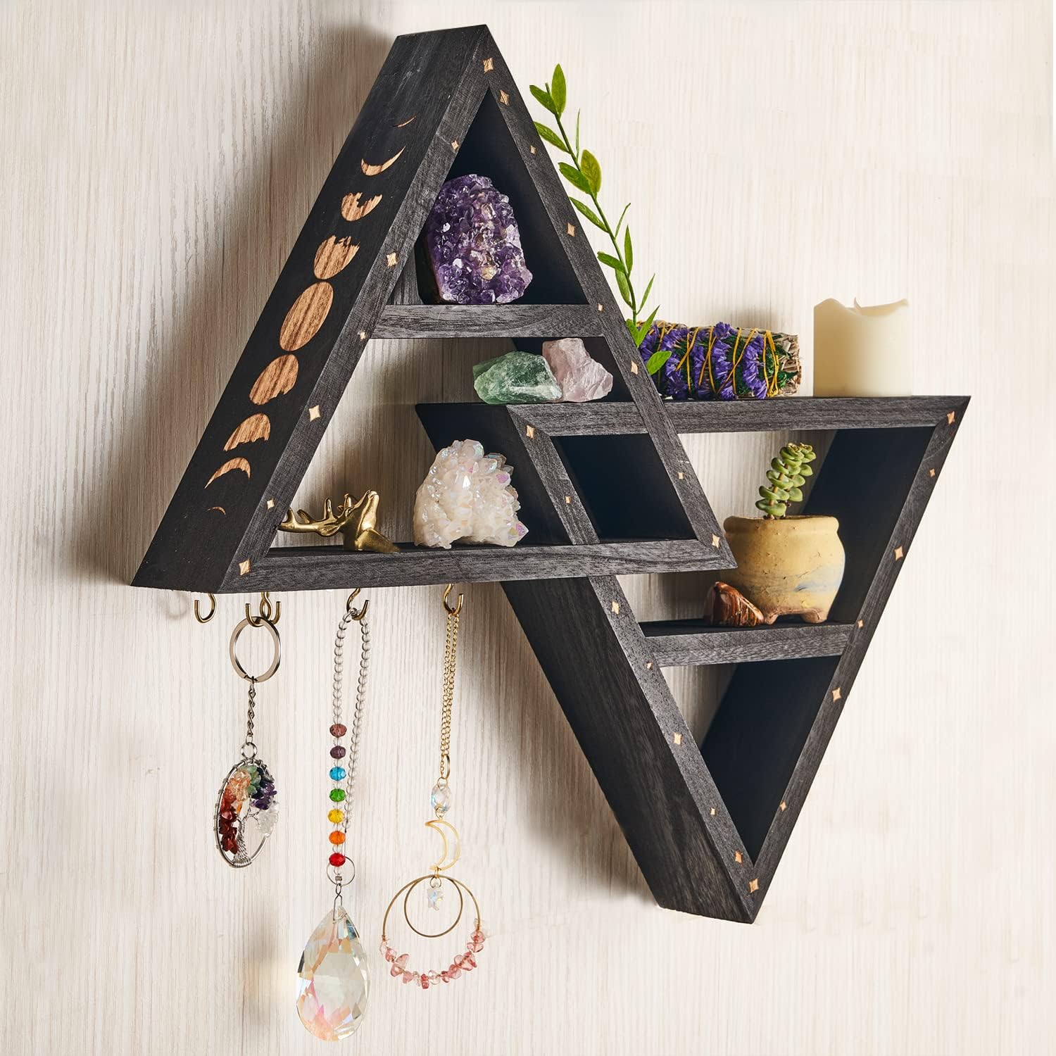 Amazon.com: FM Moon Phase Triangle Shelf with Hooks - Moon Shelf for ...