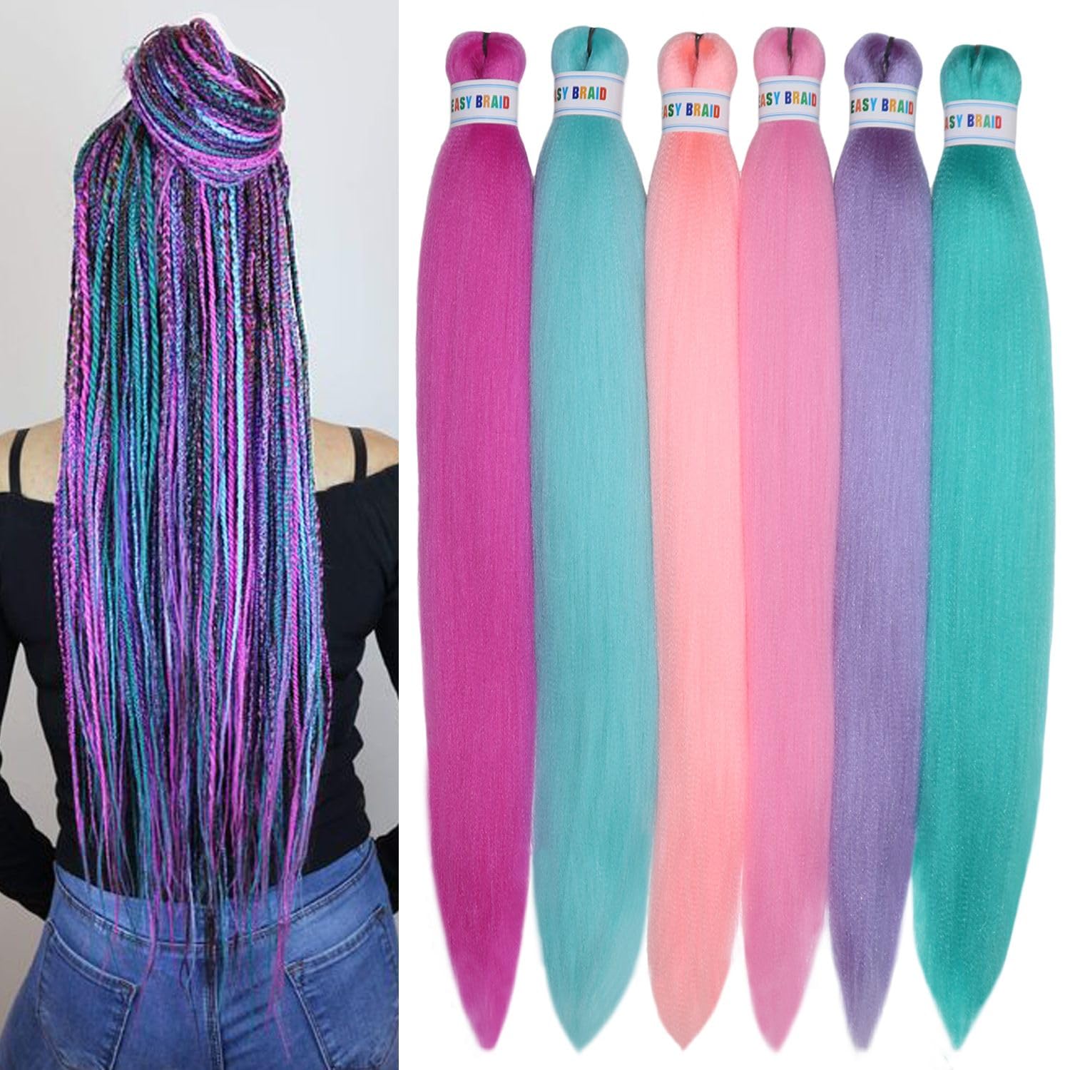 Amazon.com : Colorful Braiding Hair Pre Stretched Colored Braiding Hair ...
