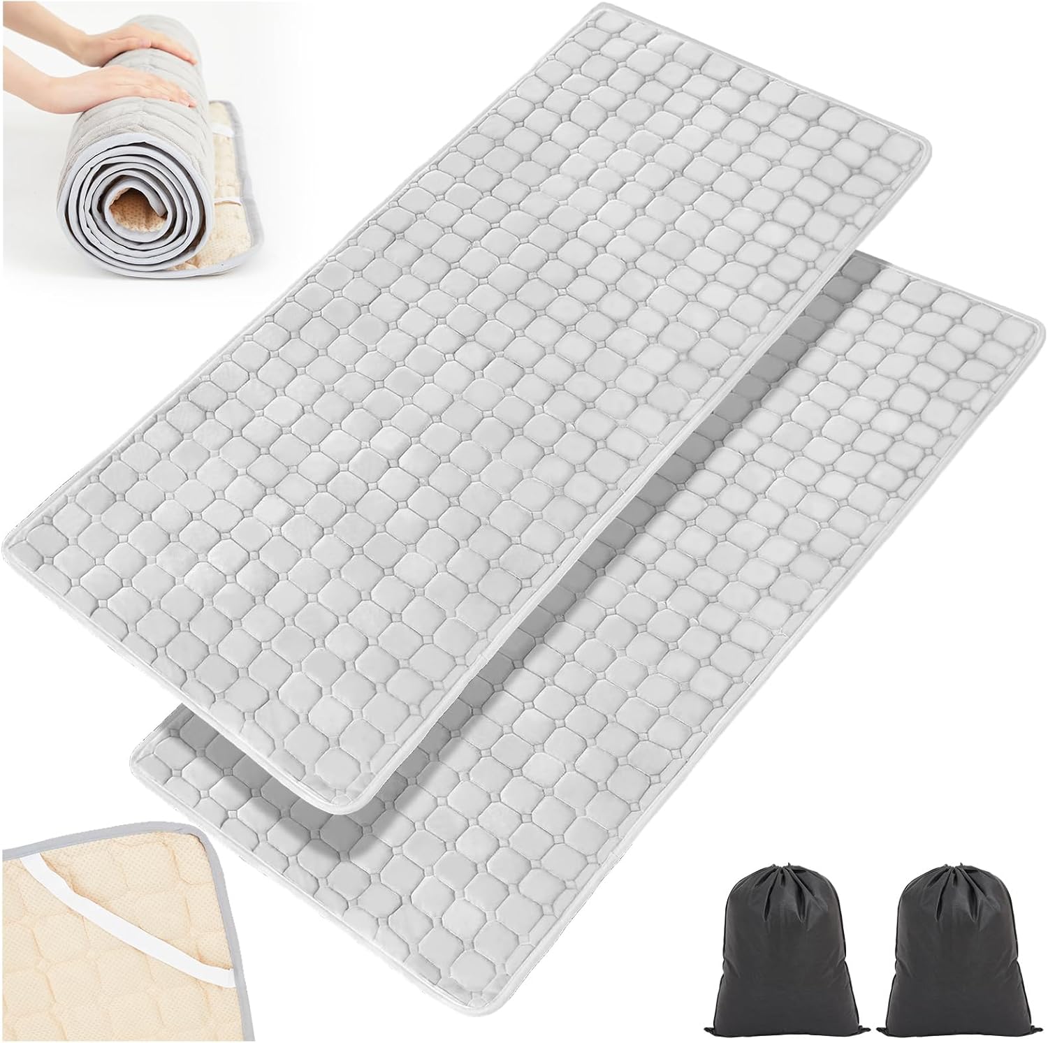 Amazon.com : Threehoney 2 Pack Cot Mattress Topper Pad Quilted Foam ...