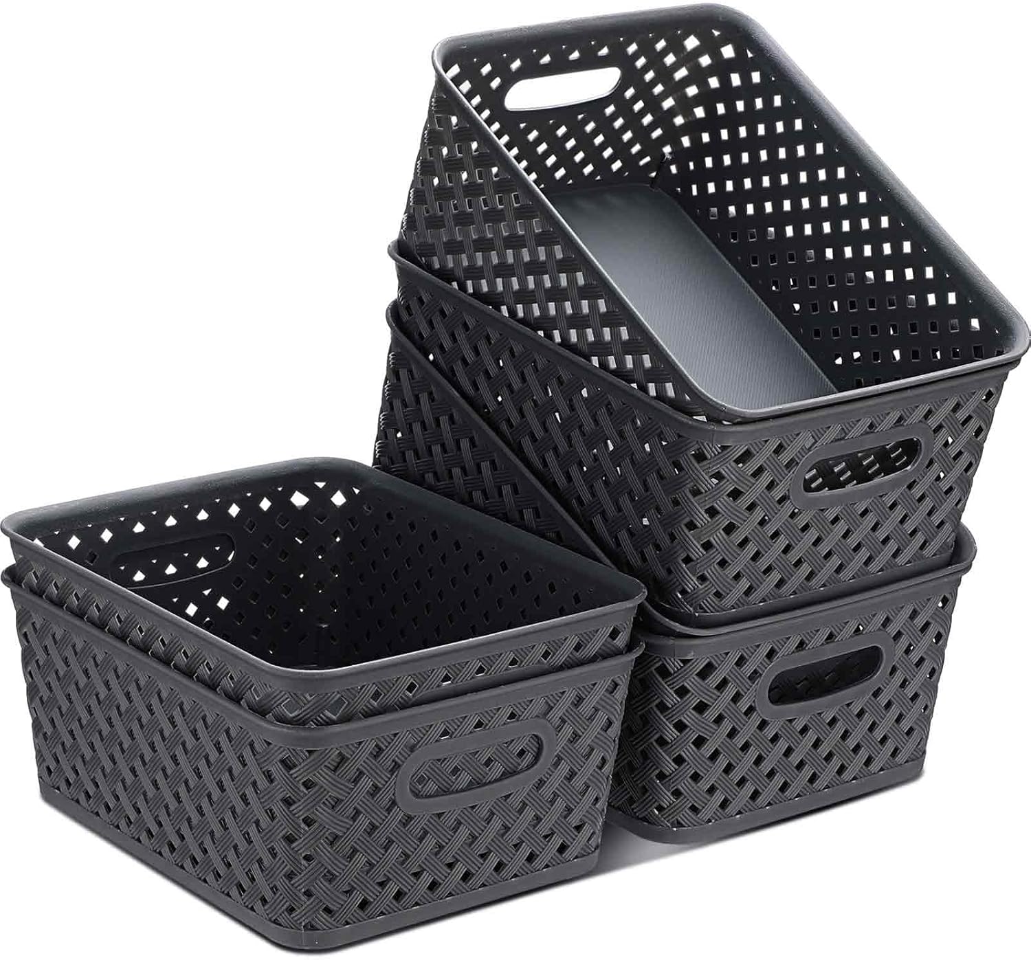 Amazon.com: FoldTier 6 Pack Plastic Storage Baskets Stackable ...
