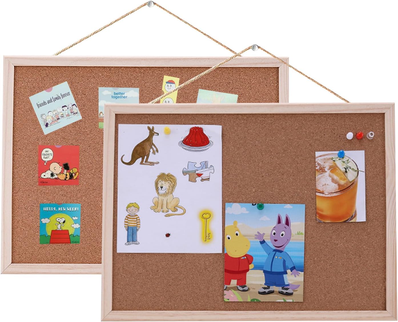 Chris.W 2 PCS Cork Board Bulletin Board 15.7"x 12" , Oak Wood Finish ...