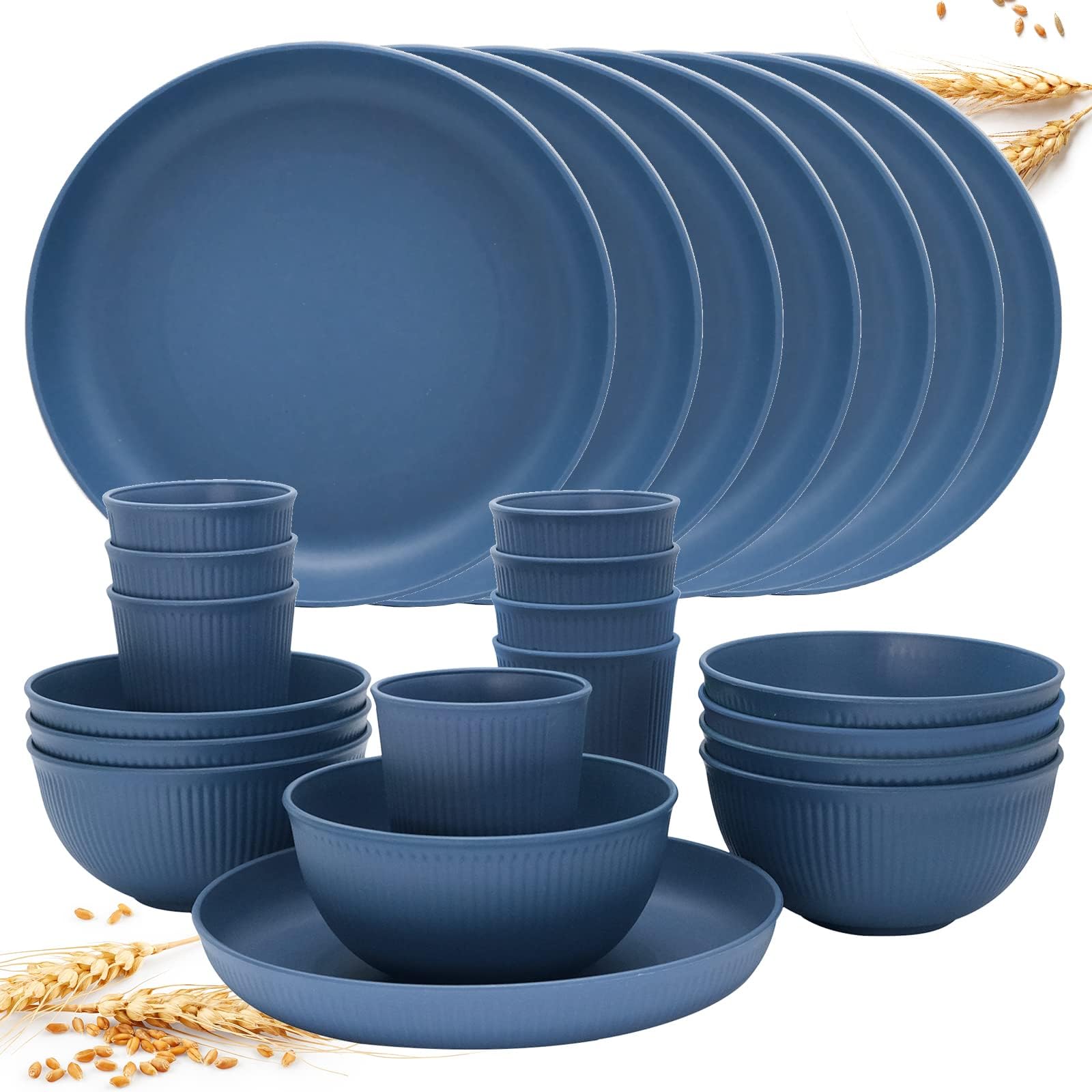 Amazon.com: Teivio 16-Piece Kitchen Plastic Wheat Straw Dinnerware Set ...
