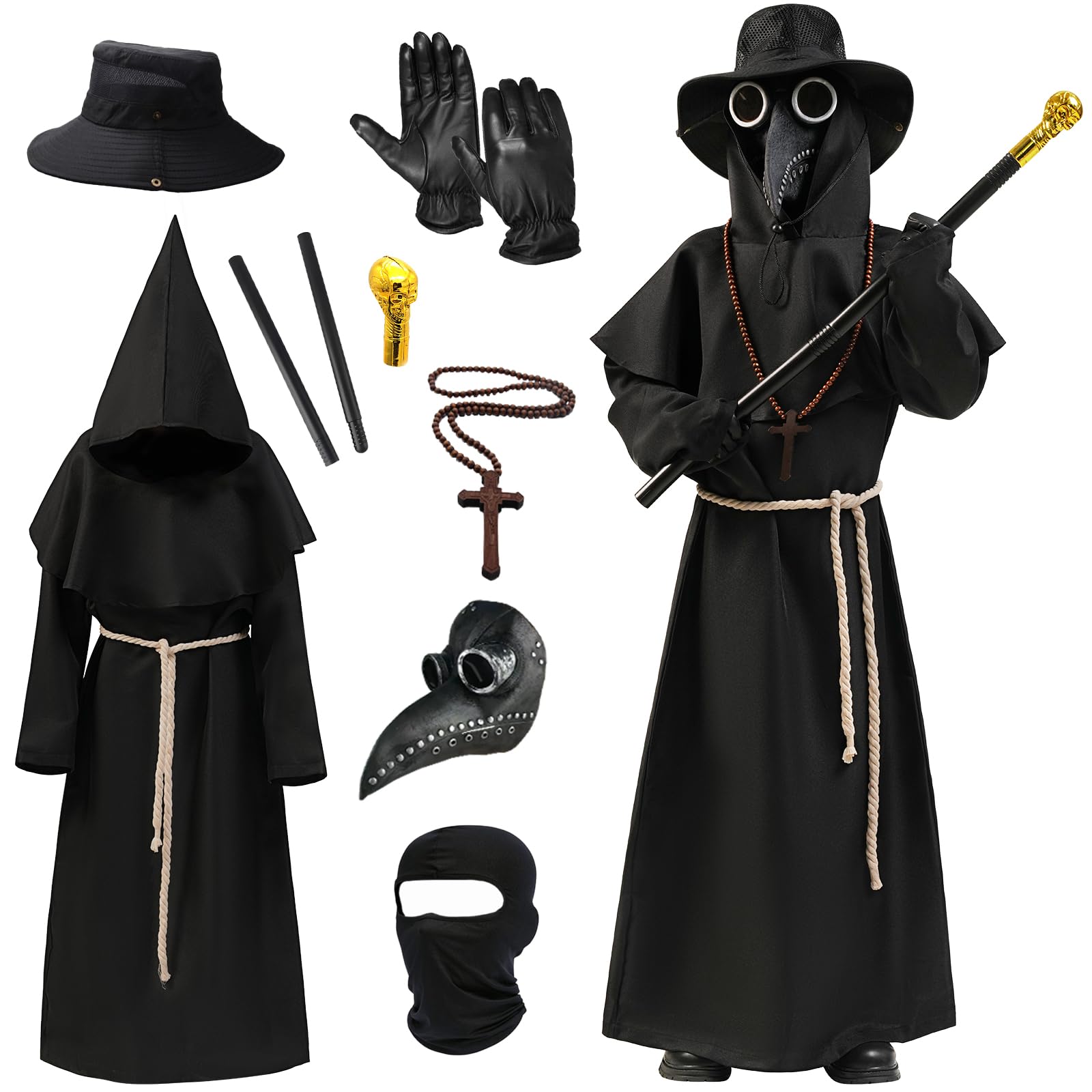 Amazon.com: Plague Doctor Costume for Kids Adult, 9 IN 1 Halloween ...