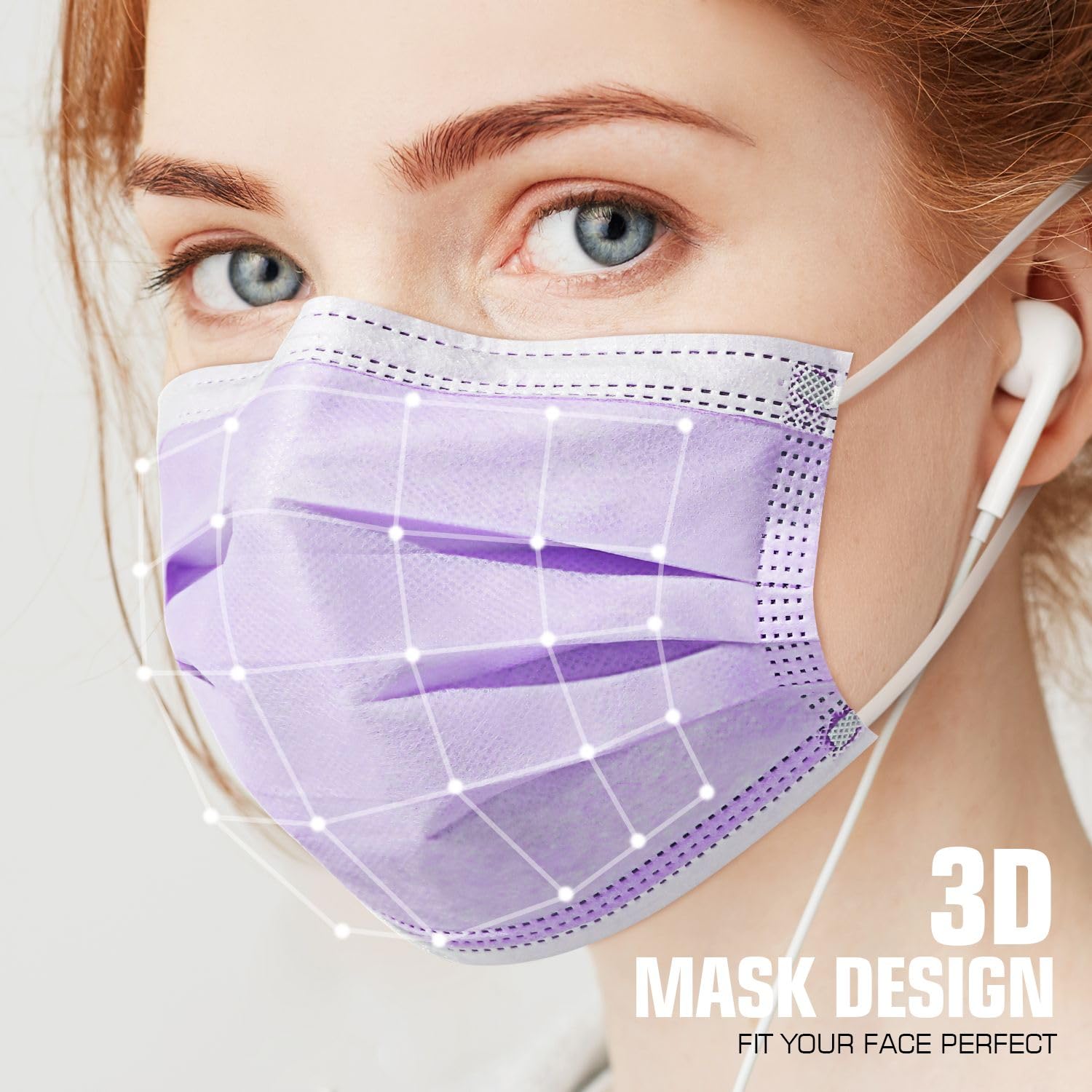 Snapklik.com : 50 PCS Purple Disposable Face Masks 3-Ply Filter Earloop ...