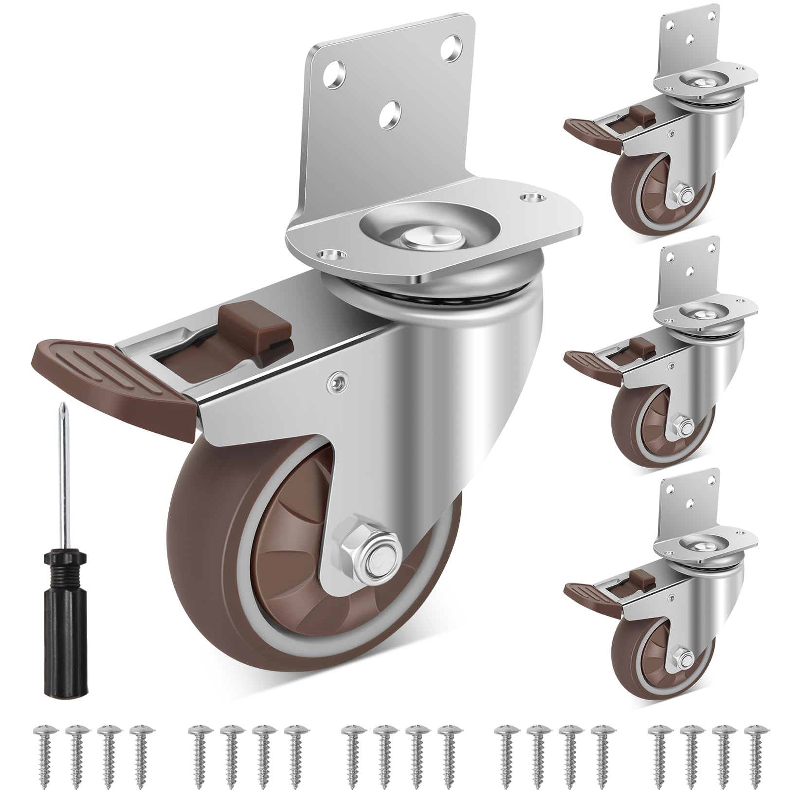 W B D WEIBIDA Side Mount Casters Wheels, 3 Inch L-Shaped Small Rubber ...