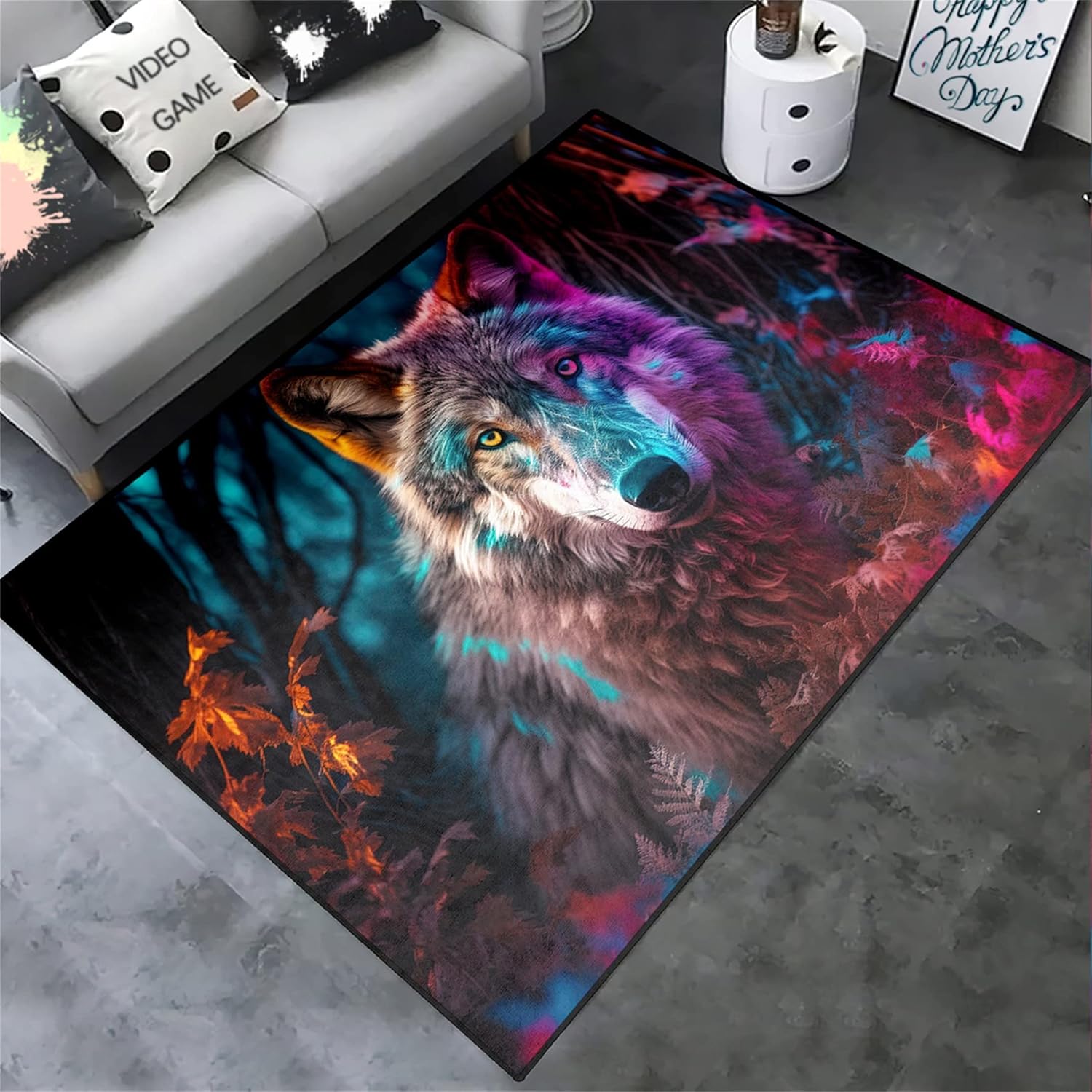 Amazon.com: Wolf Rugs for Bedroom 2'×3', Wild Animals Prints Area Rug ...