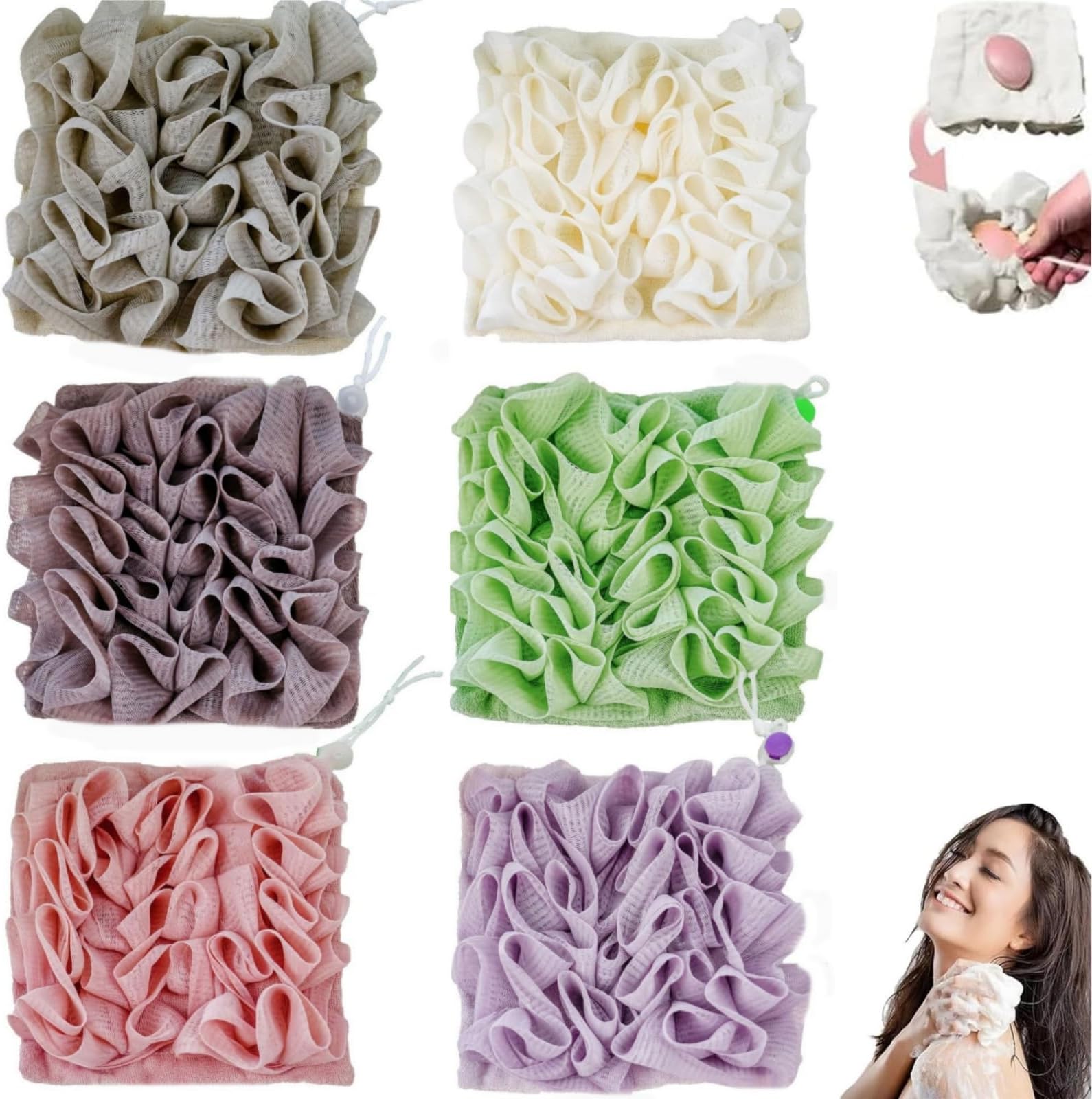 Amazon.com: The Leeffa Soft Loofah and Washcloth, 2 in 1 Bath Loofah ...