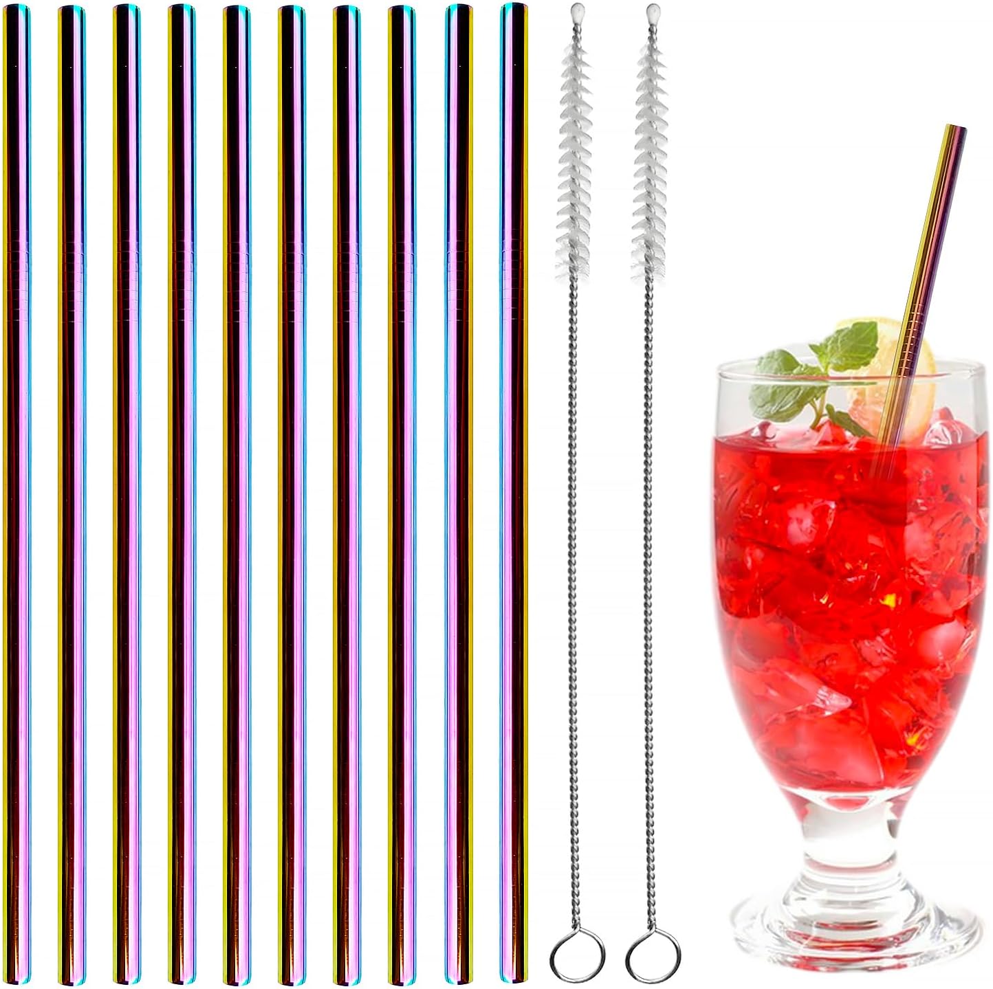 FINEASY Set of 10 Metal Straws Drinking with 2 Cleaning Brushes, Eco ...