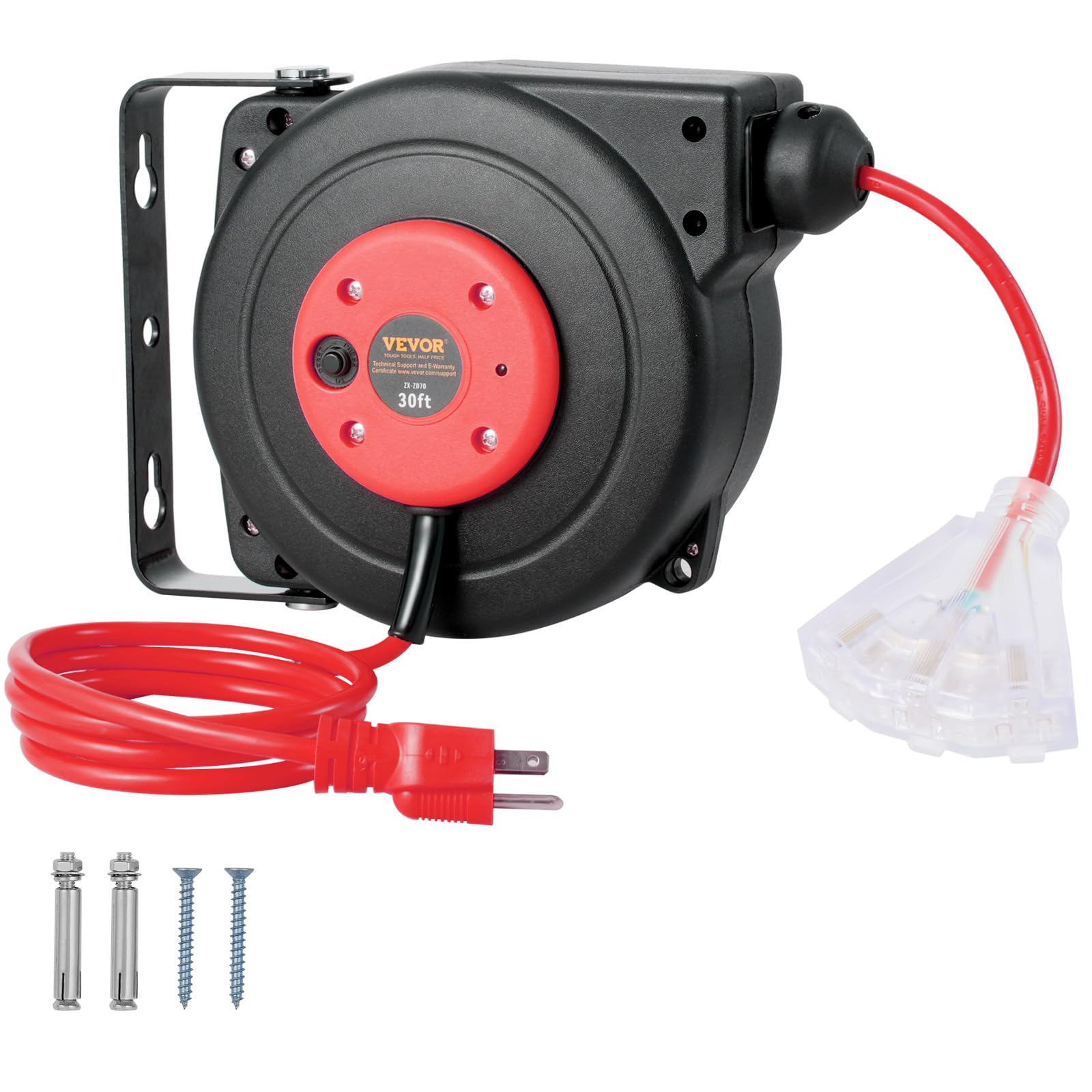 Amazon.com: VEVOR Retractable Extension Cord Reel, 30 FT, Heavy Duty ...