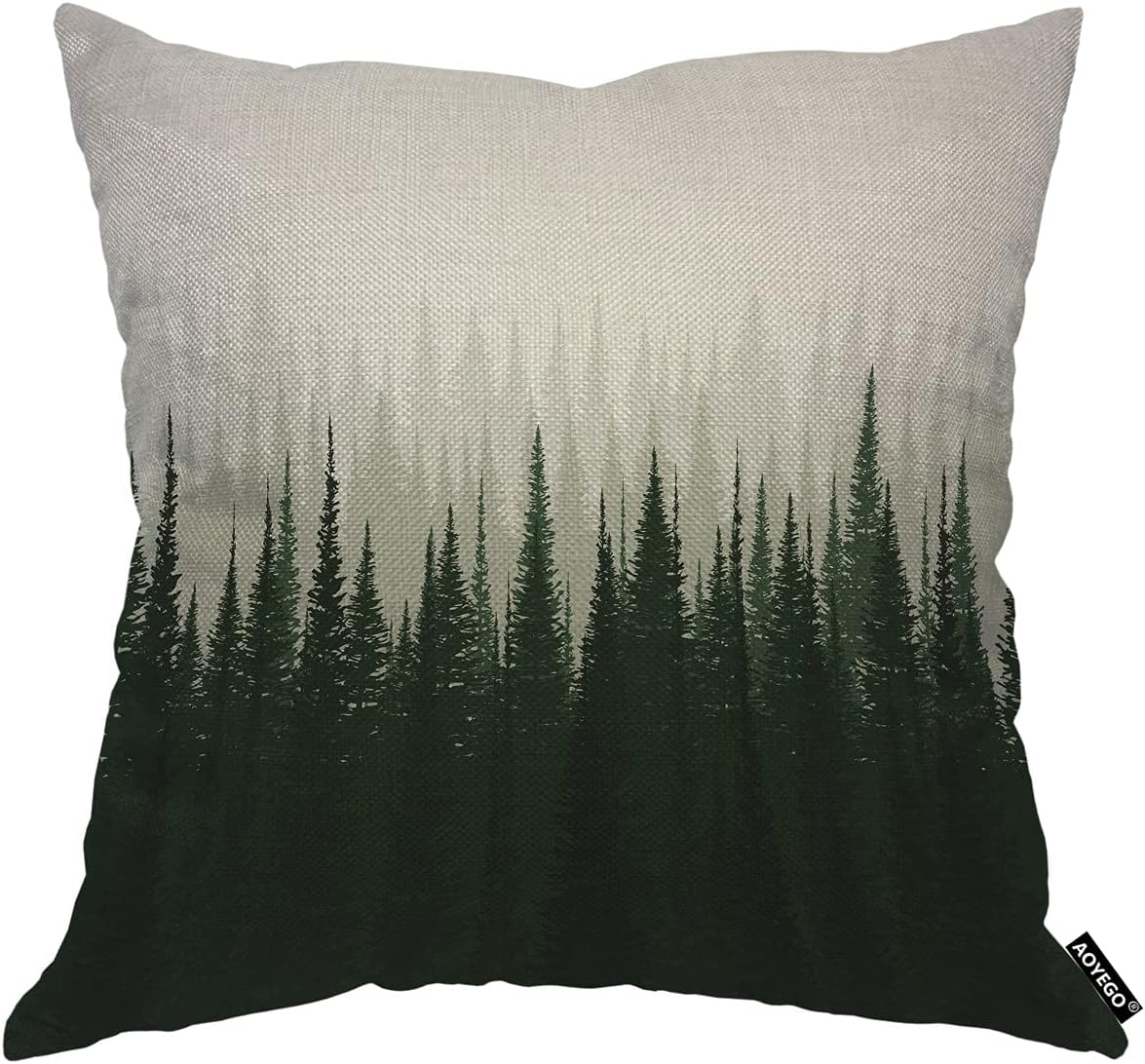 Amazon.com: AOYEGO Pine Forest in Morning Throw Pillow Cover Misty Tree ...