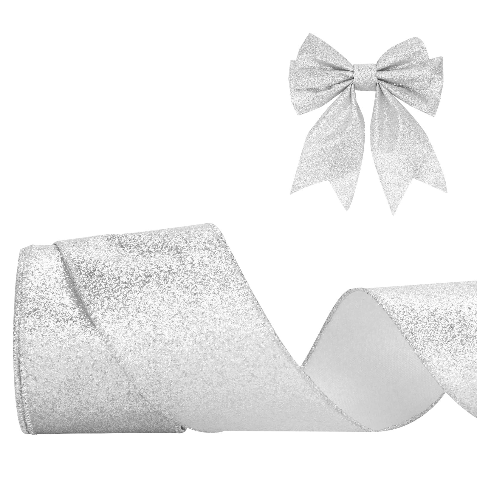 Amazon.com: Silver Glitter Ribbon Christmas Wired Ribbon 2.5 Inch 11 ...