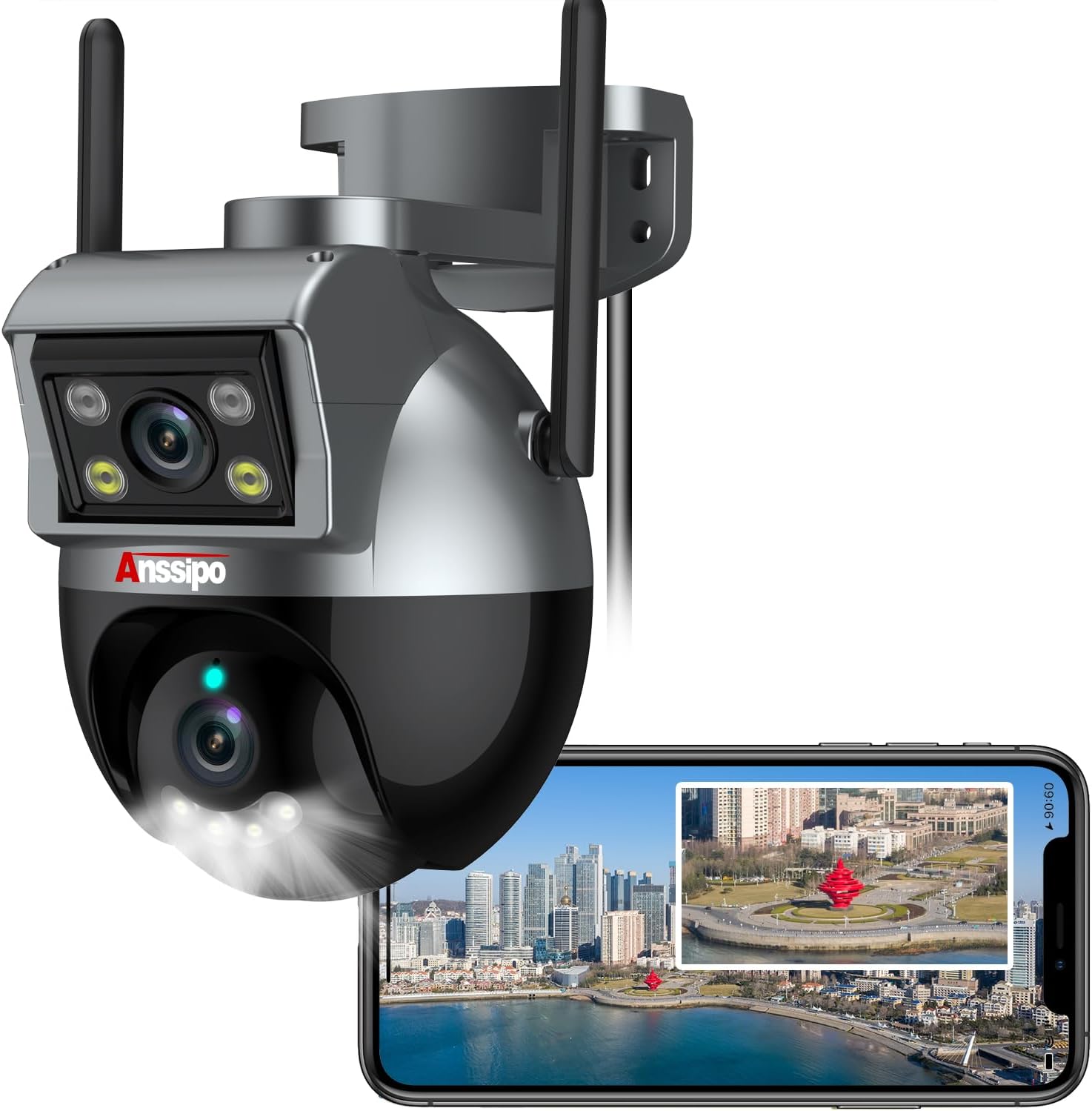 Amazon.com : Anssipo Dual Lens Security Camera Outdoor, 3MP WiFi PTZ ...