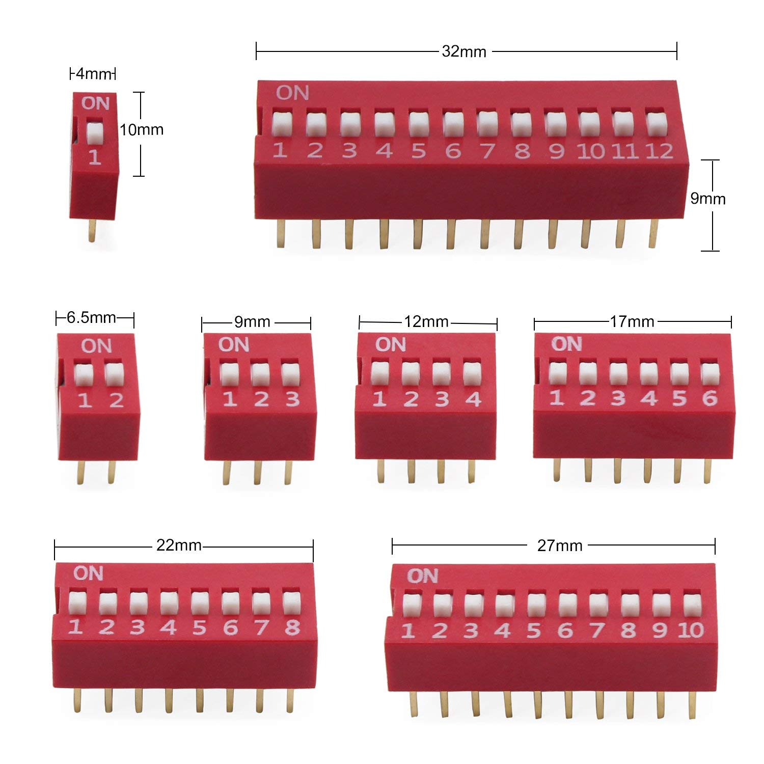 Breadboard Kit 35-Piece DIP Switch Assortment Kit (1-10 Positions, 2 ...
