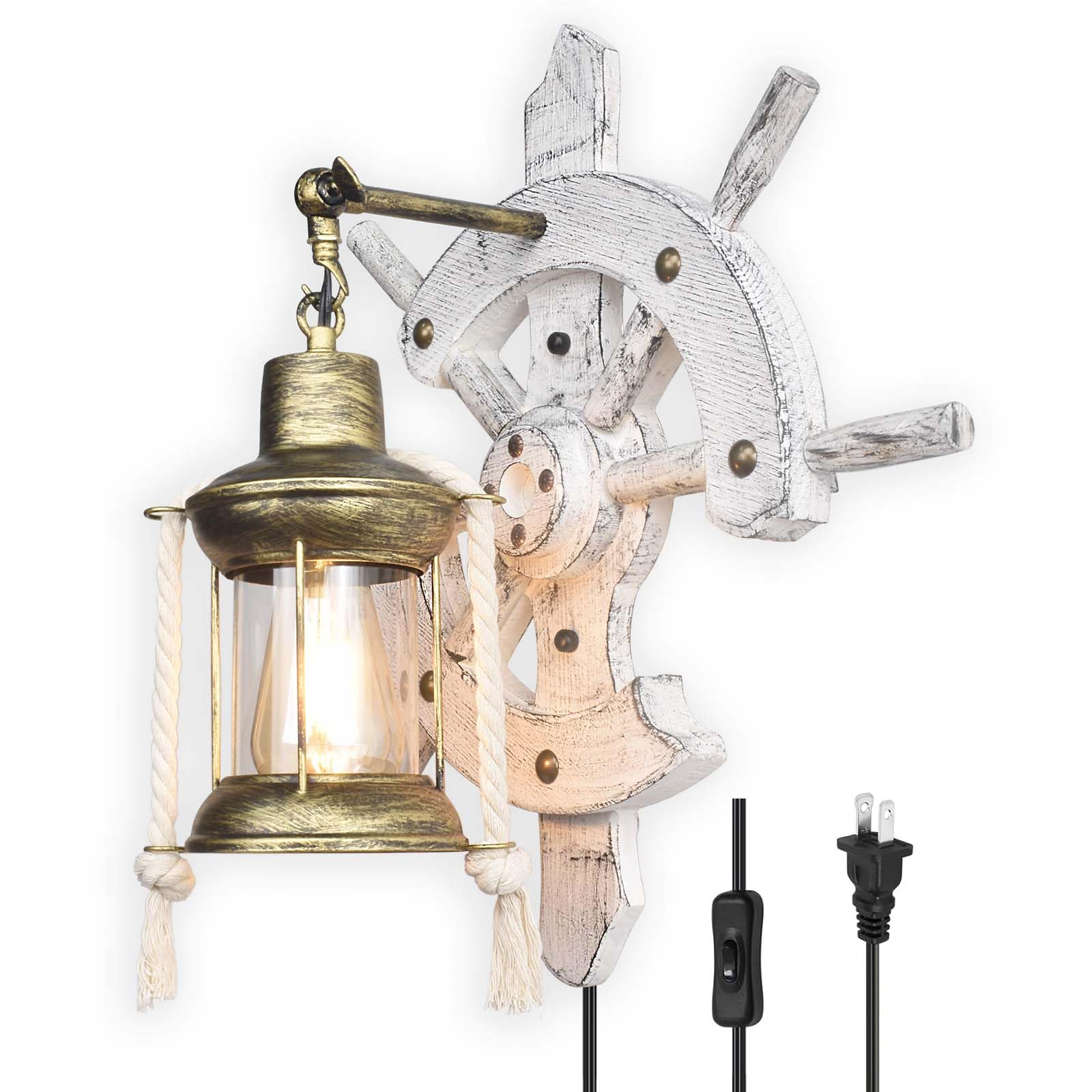 BARSUNS Boat Rudder Nautical Wall Sconce Plug in or Hardwire, Indoor ...