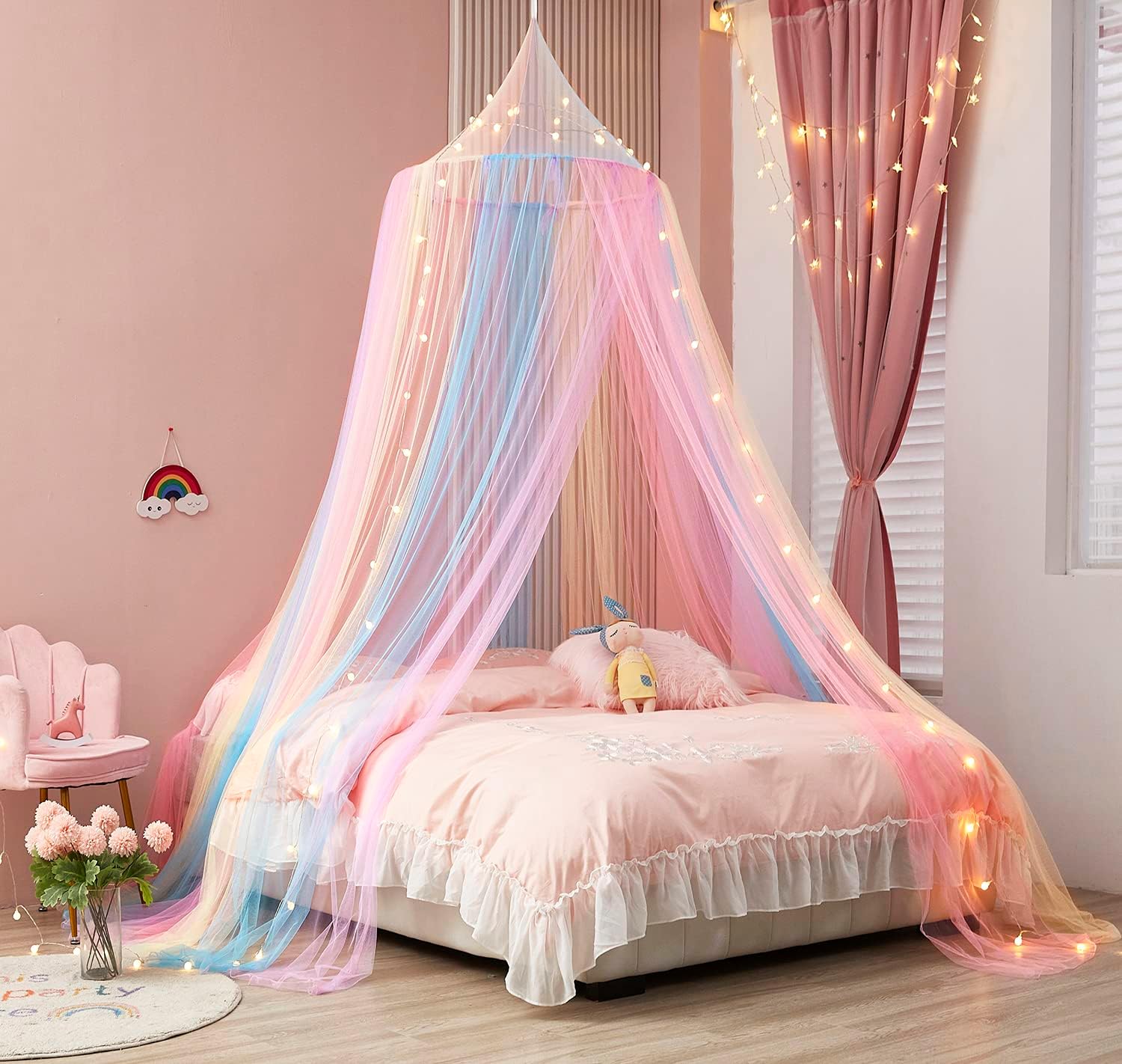 Amazon.com: STAOLENE Rainbow Kids Bed Canopy for Girls Baby Crib with ...