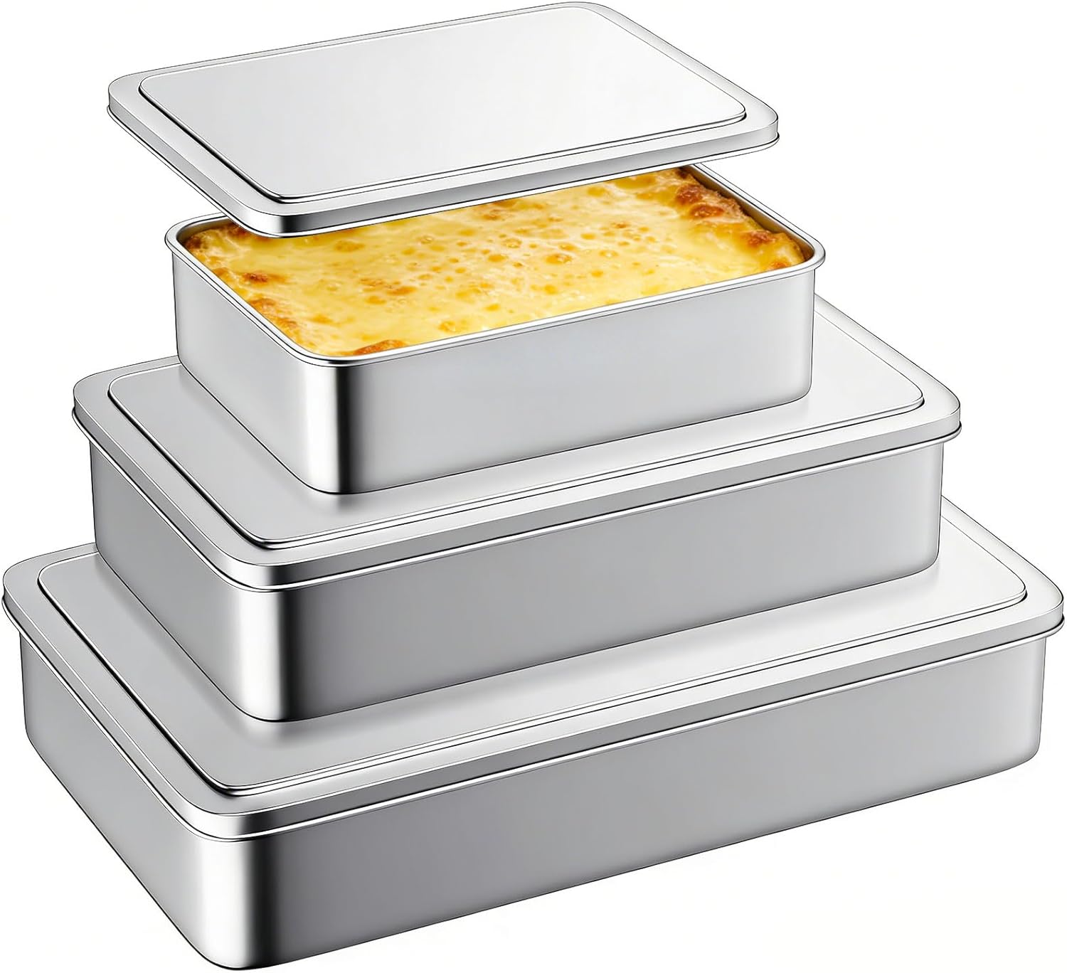 Amazon.com: SZSJA Stainless Steel Baking Pan with Lid, Set of 3 Large ...
