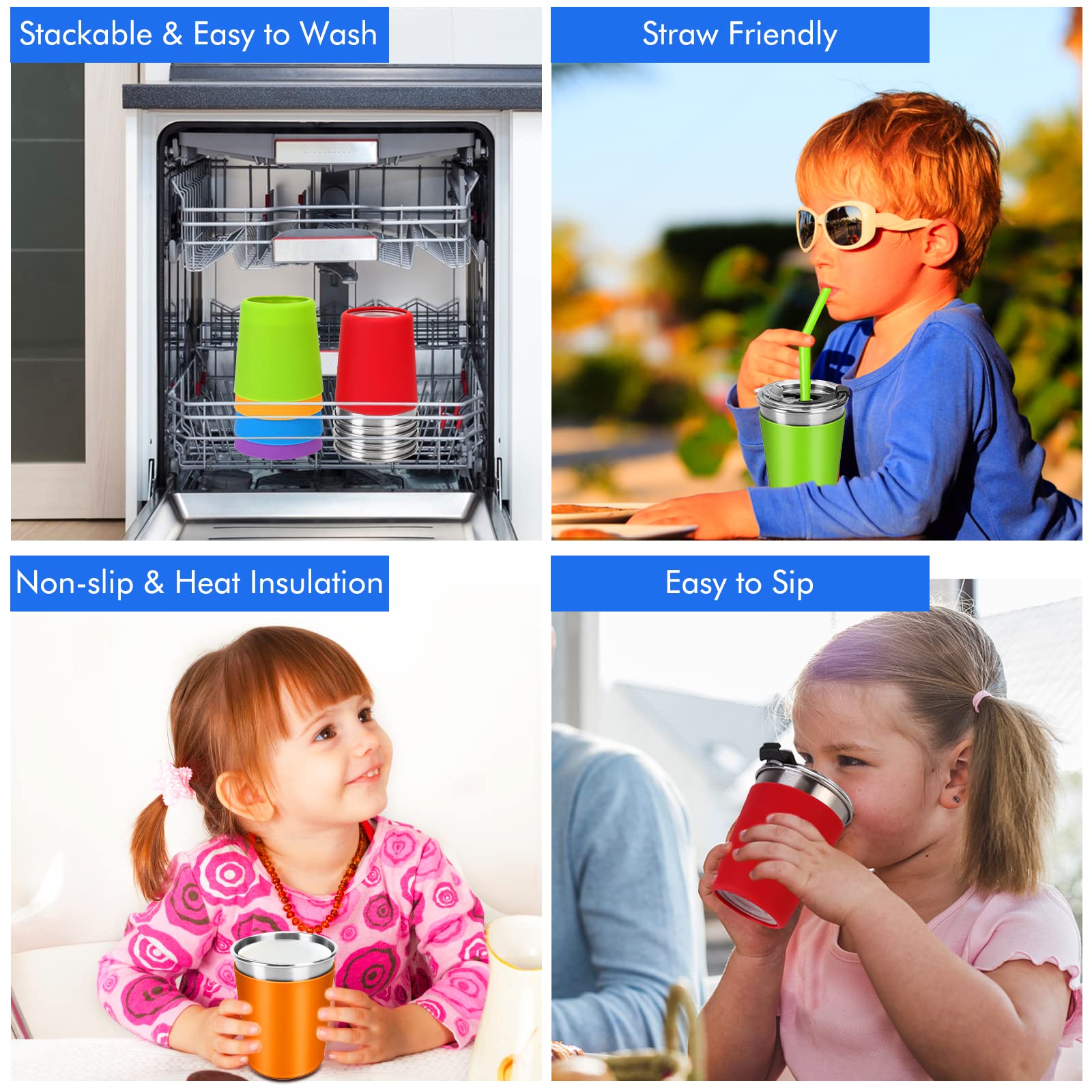 Kids Cups with Lids and Straws, 12oz Spill Proof Drinking Cups ...