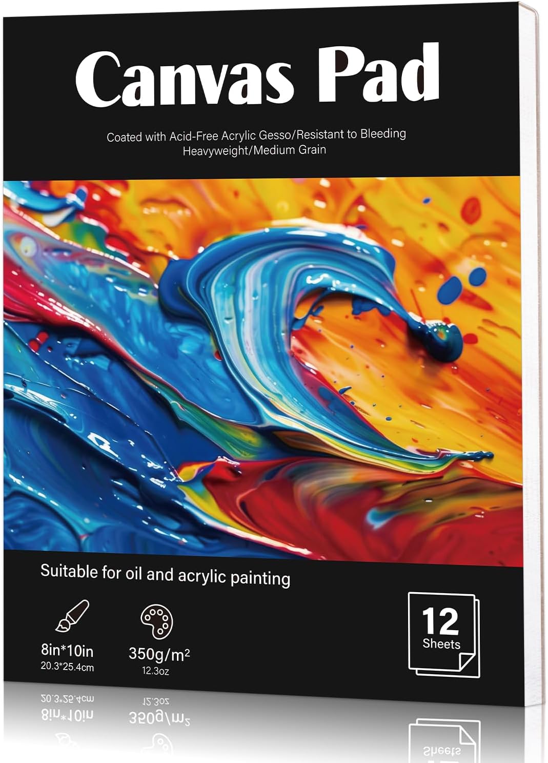 Amazon.com: 12 Sheets Canvas Paper Pad 8”x10”, 350 GSM Glue Bound ...