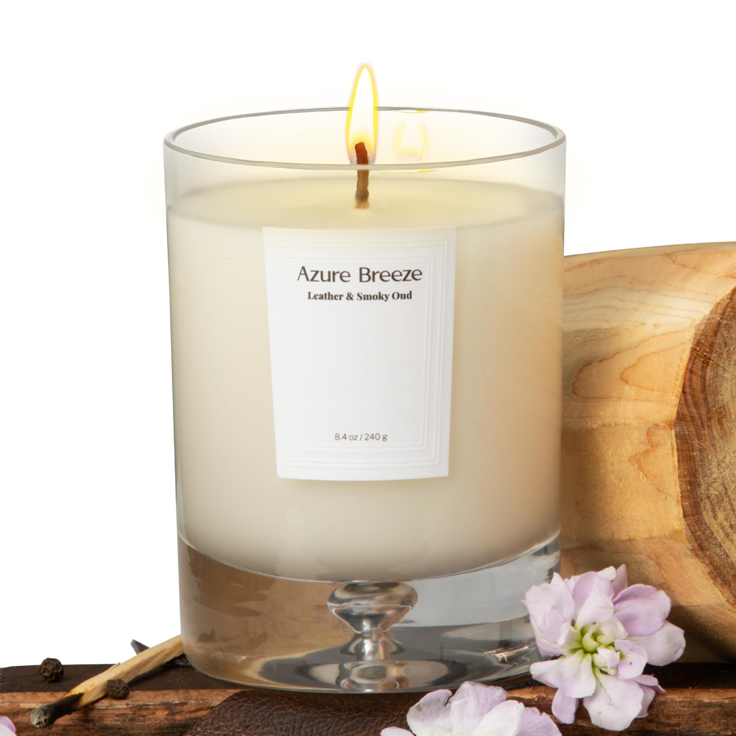 Amazon.com: Leather Candle - Sandalwood Scented Candle, 50 Hours Long ...