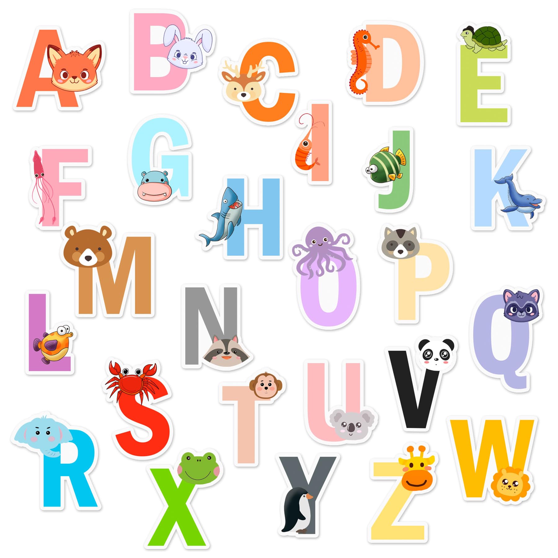 Amazon.com: Alphabet and Letters Animals Thick Gel Clings Window Decals ...