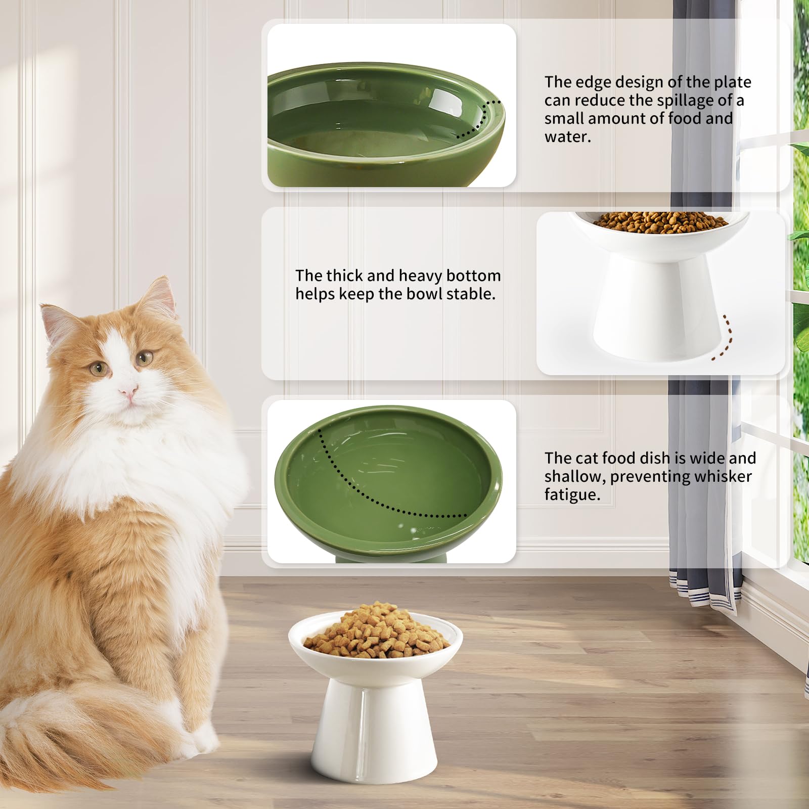 Ceramic Elevated Cat Bowls, 2 Extra Wide Raised Cat Bowls for Food and ...