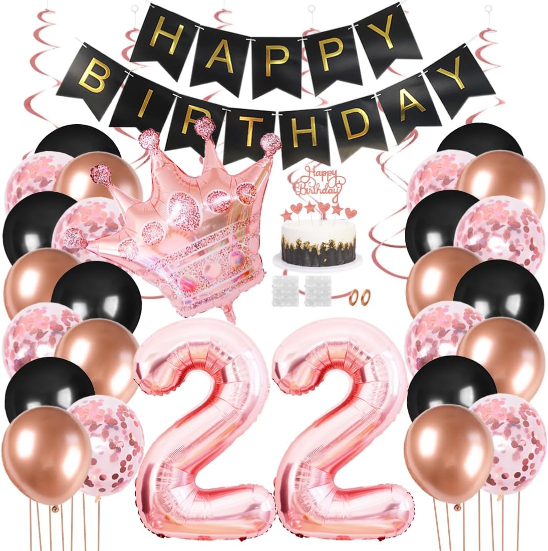 Amazon.com: Juland 22nd Birthday Party Decorations Black Gold Rose ...