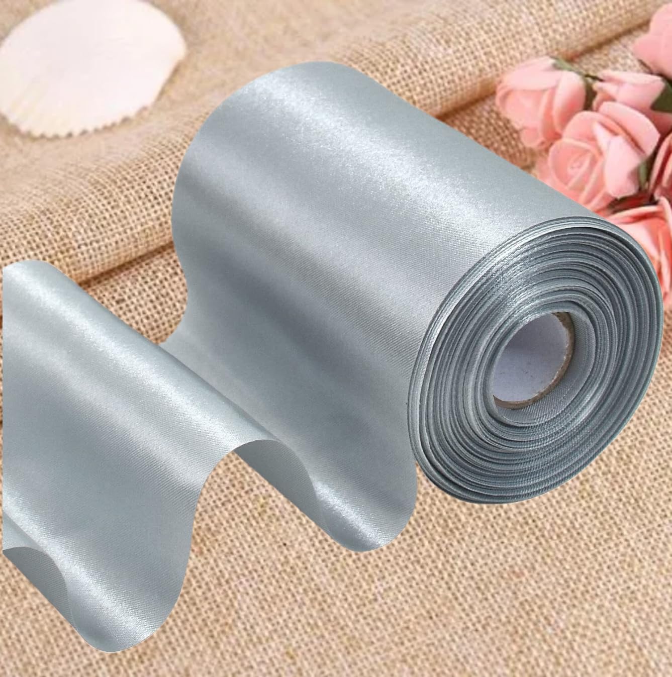 Amazon.com: AMZ DIYbilii 4 Inch x 22Yards Wide Light Gray Satin Ribbon ...