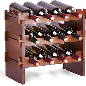 Amazon.com: IWNTWY Wine Rack, 12 Bottles 3-Tier Stackable Wine Racks, Wooden Wine Bottles ...