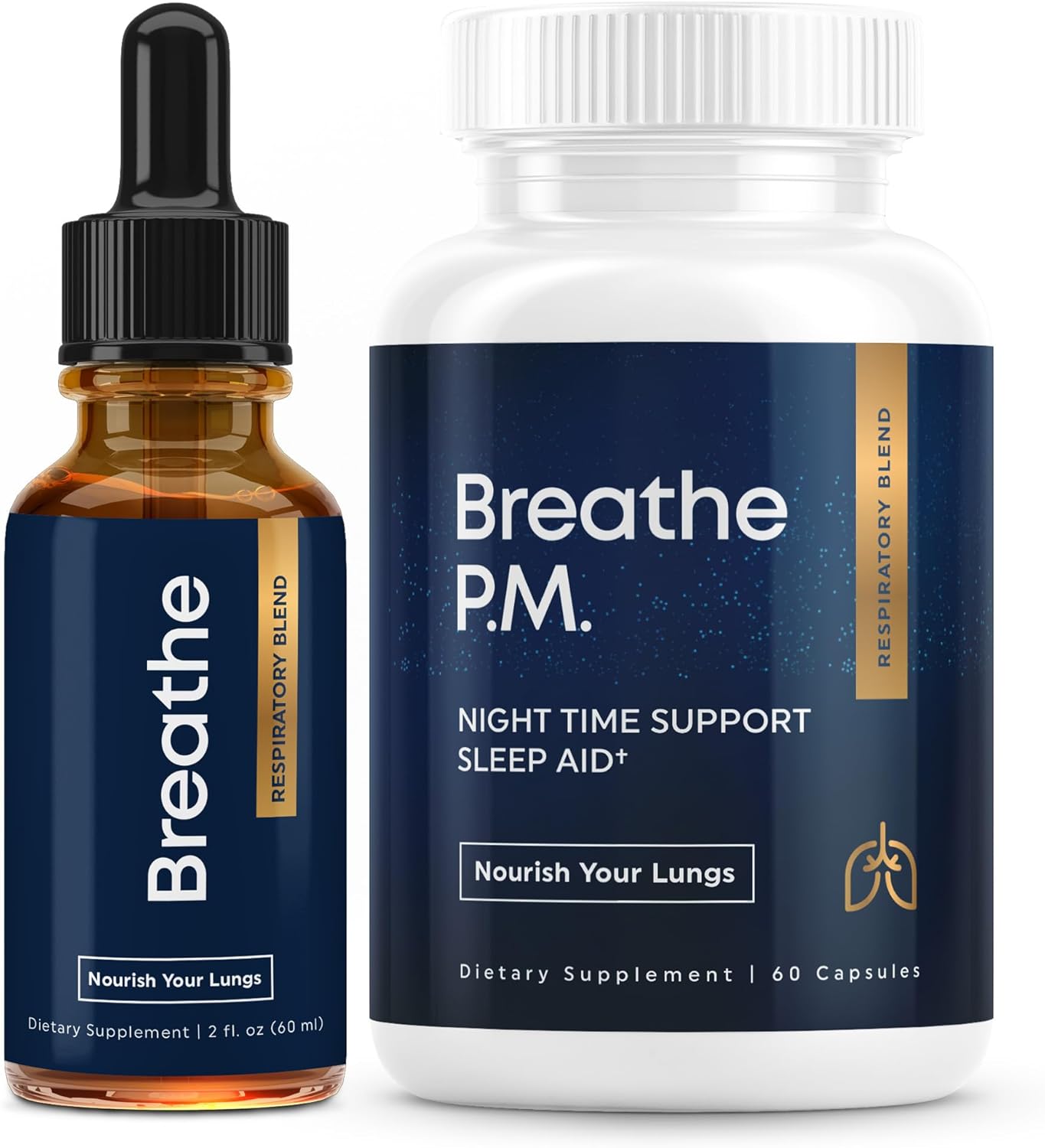 Amazon.com: BREATHE & BREATHE PM Bundle - 60 Caps & 2fl.oz. Mullein Drops for Lungs & Airways ...