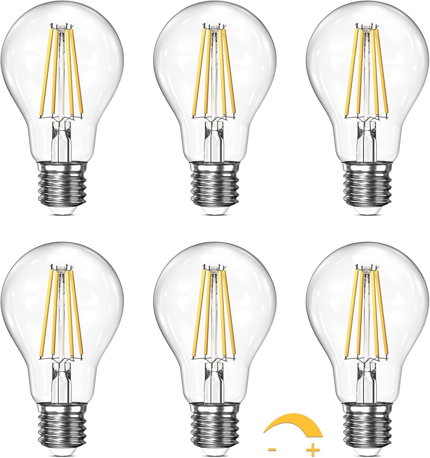 CRIRY Dimmable A19 Clear LED Light Bulbs 60W Equivalent, 6W, 2700K Soft ...