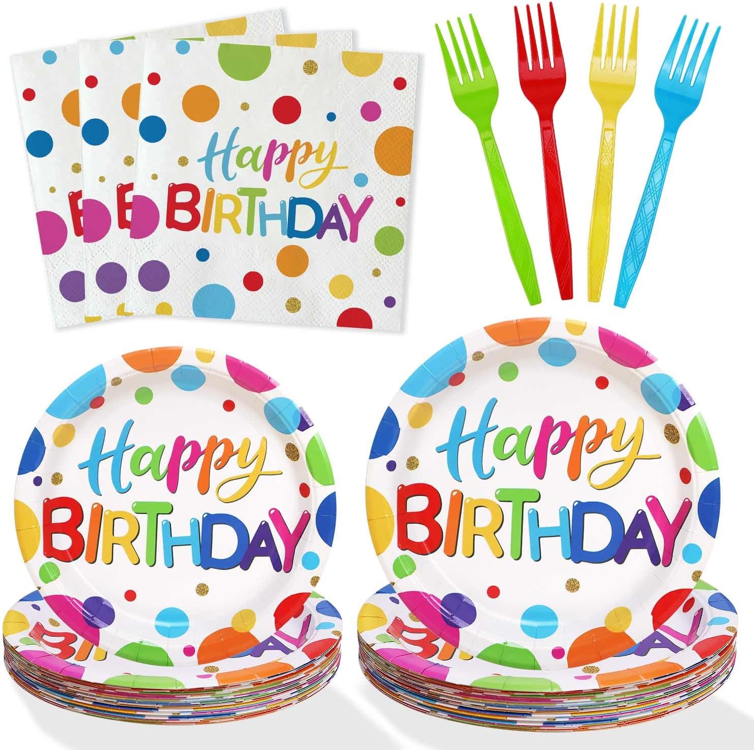 Amazon.com: Heboland Multicolor Birthday Decorations Plates Set for 25 ...