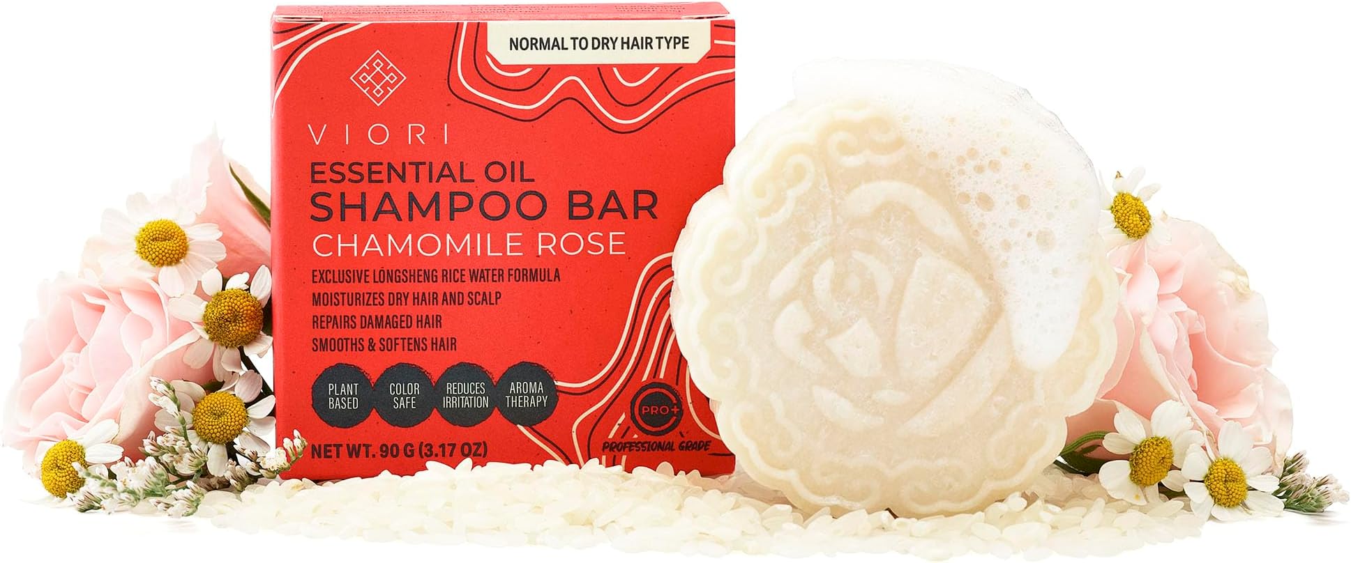 Amazon.com : Viori Chamomile Rose Essential Oil Shampoo Bar Made with ...
