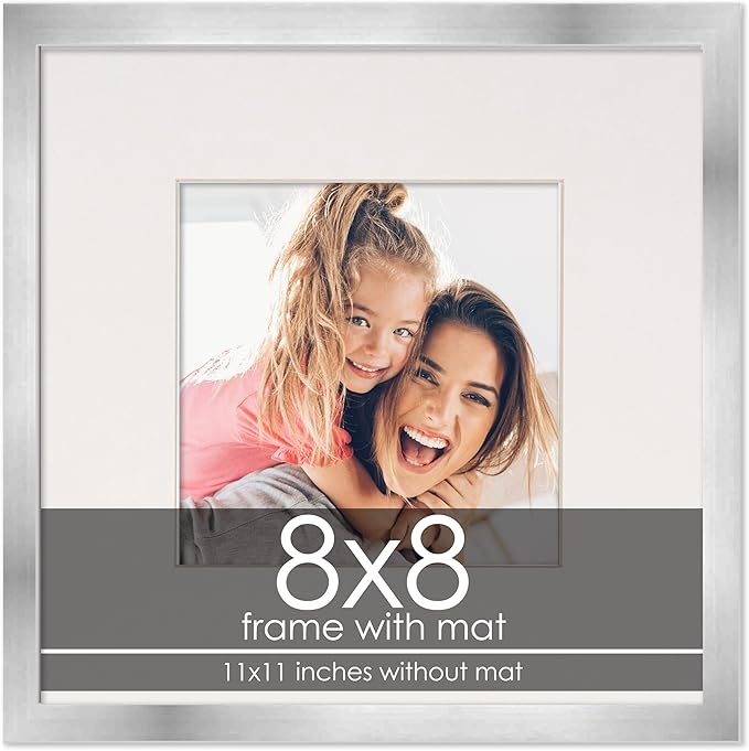 Amazon.com - 8x8 Frame with Mat - Silver 11x11 Frame Wood Made to ...