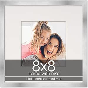 Amazon.com - 8x8 Frame with Mat - Silver 11x11 Frame Wood Made to ...