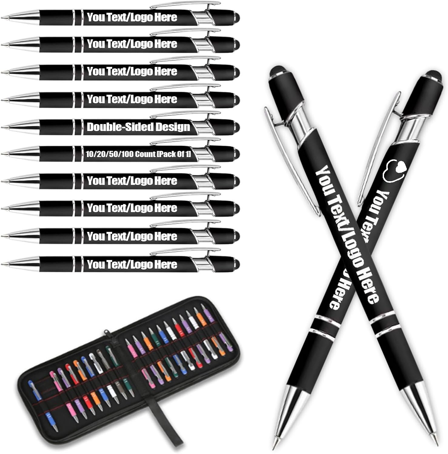 Amazon.com : Generic Personalized Pens with Stylus,10 Customized Black ...