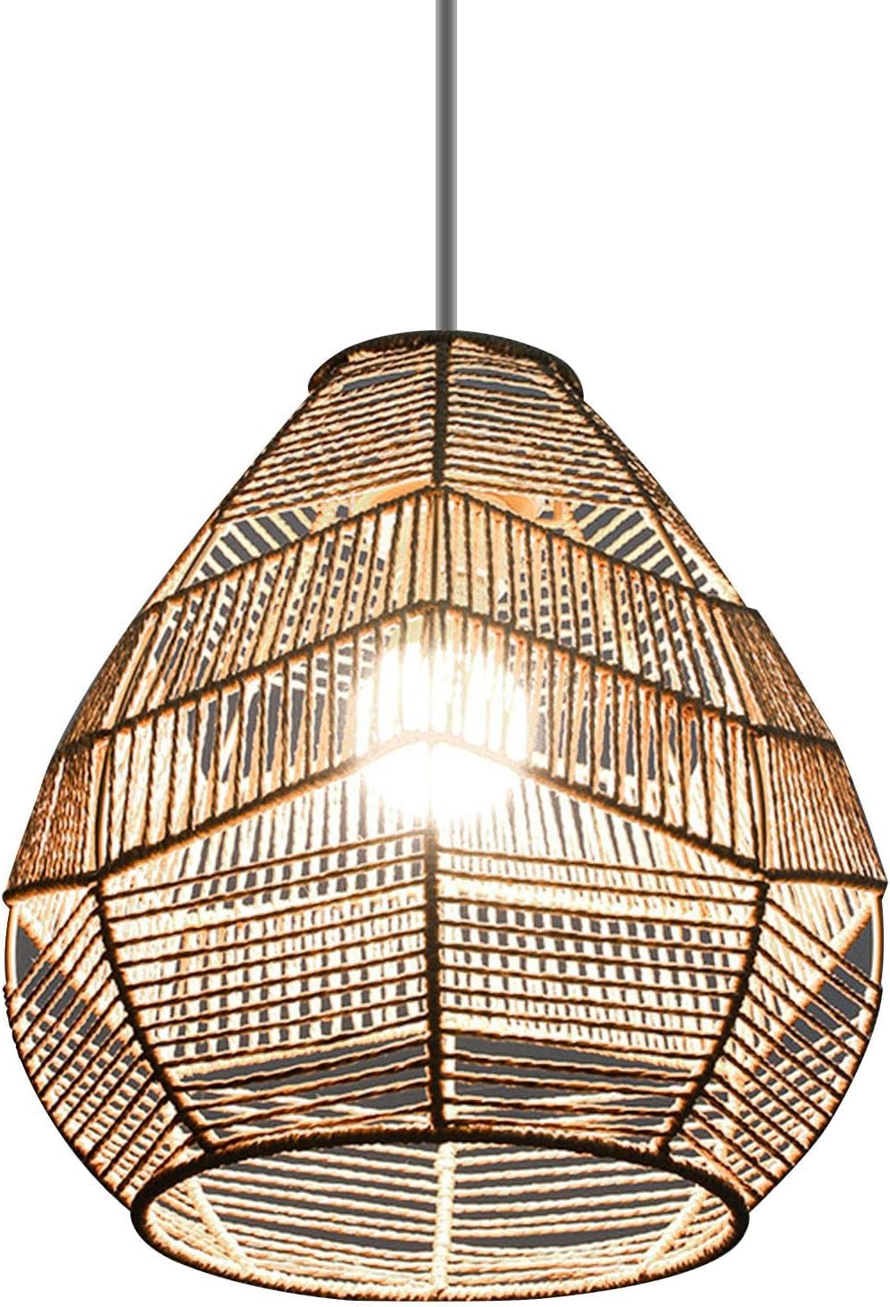 Abajur de macramê - Corda de papel Rattan Boho Handwoven - Coberturas ...