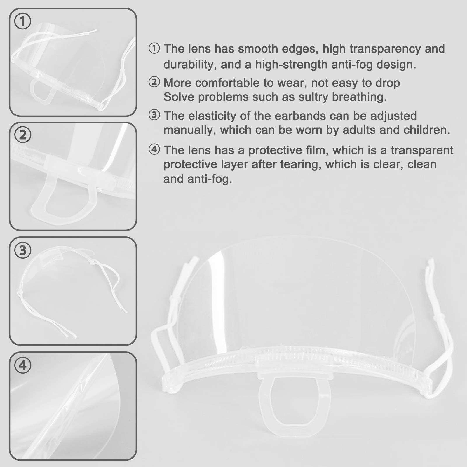 U2C 10 PCS Reusable Safety Open Face Guard Anti-Fog Mouth Covering Chef ...