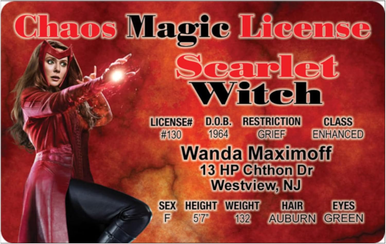 Amazon.com: Signs 4 Fun Parody Driver’s License | Scarlet Witch ID ...