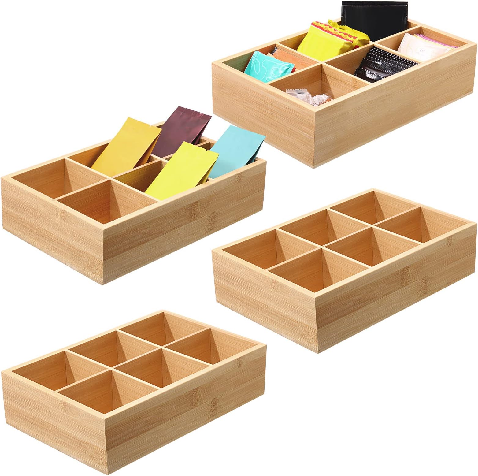 Amazon.com: 4 Pcs Bamboo Divided Storage Organizer Bamboo Container ...