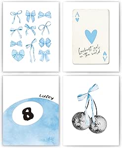 Amazon.com: okaxscm Blue Coquette Trendy Preppy Wall Art Prints Set of ...