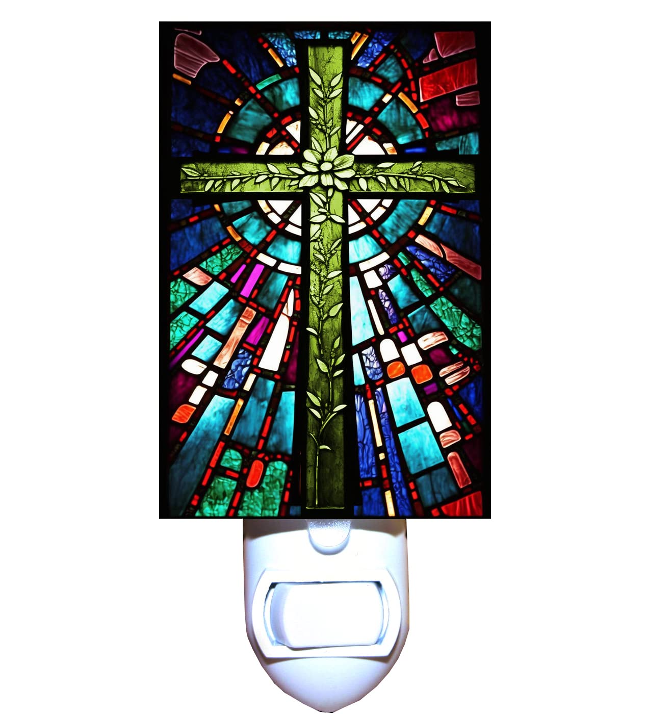 Gotham Decor Religious Night Light Stained Glass Effect Cross Night ...