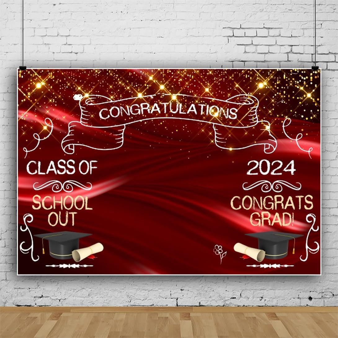 Amazon.com: TOENGS 7x5ft Graduation Backdrop Red Gold 2024 Congrats ...