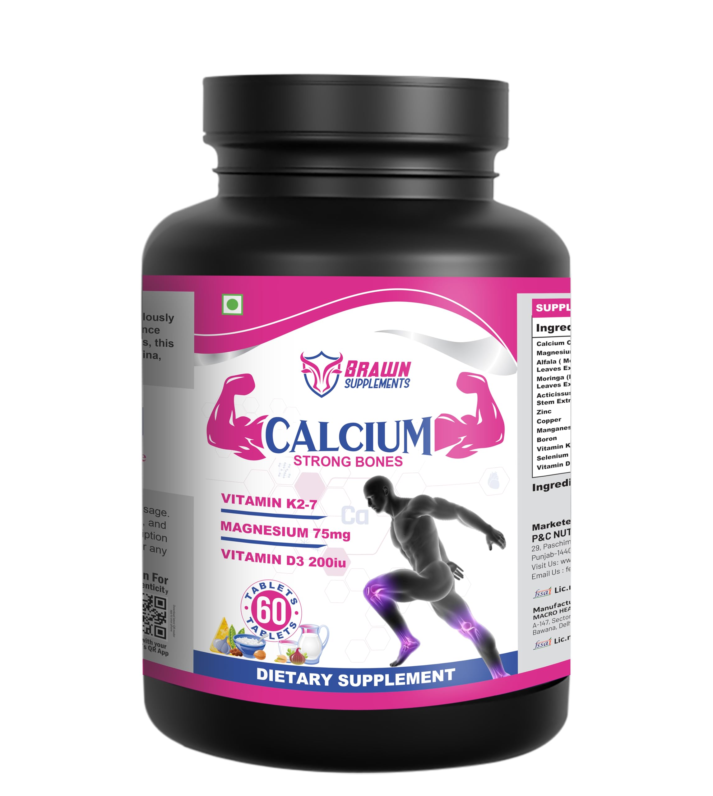 BRAWN SUPPLEMENTS Calcium-Strong Bones 800mg, with Vitamin K2-7 ...