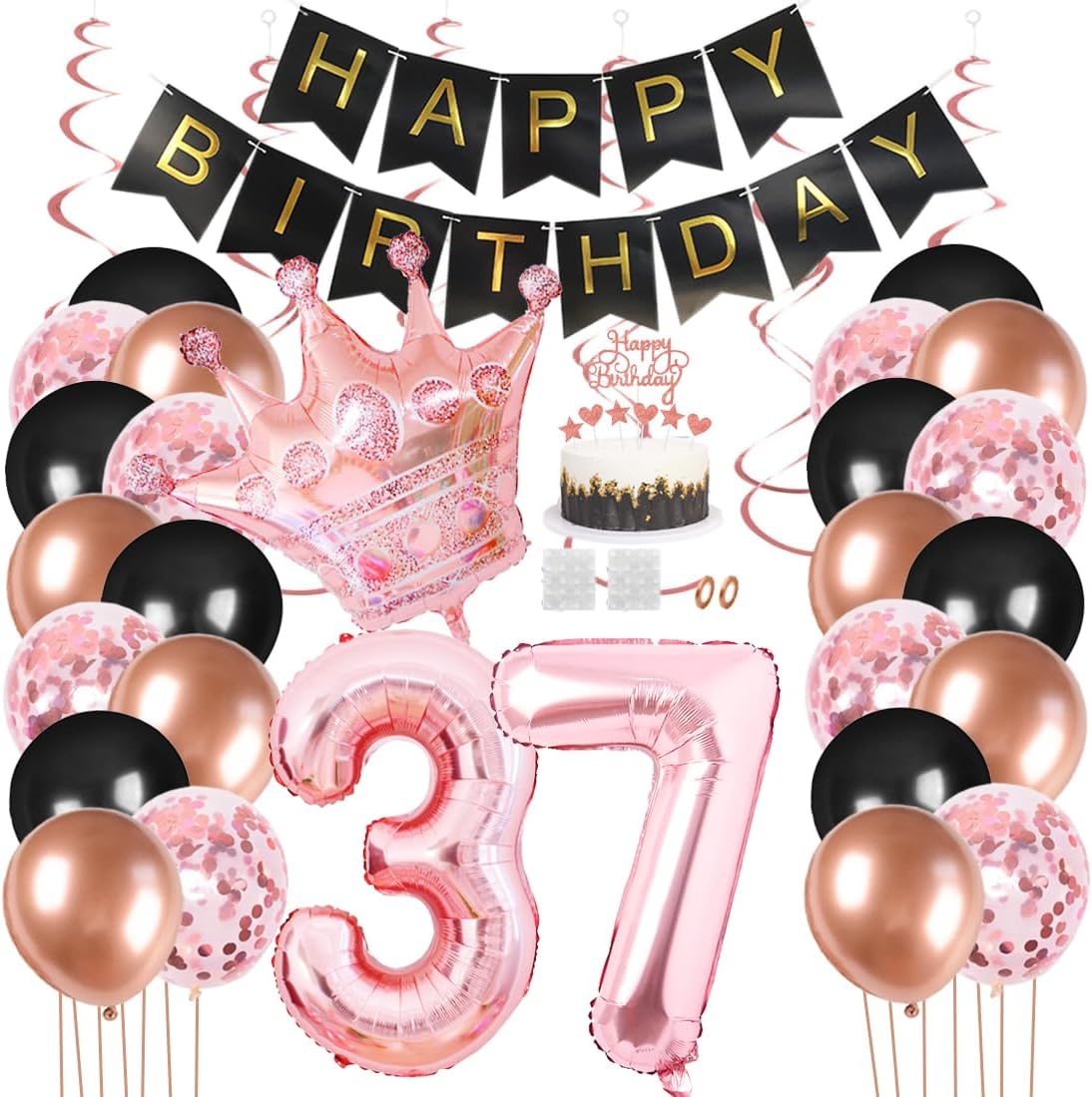 Amazon.com: Juland 37th Birthday Party Decorations Black Gold Rose ...