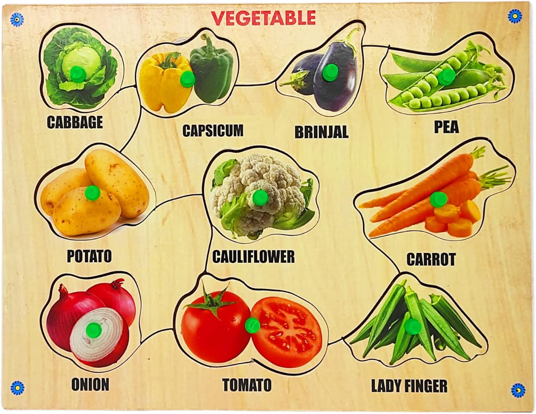 JOHNNIE BOY Wooden Vegetables Puzzle with Picture Educational Board for ...